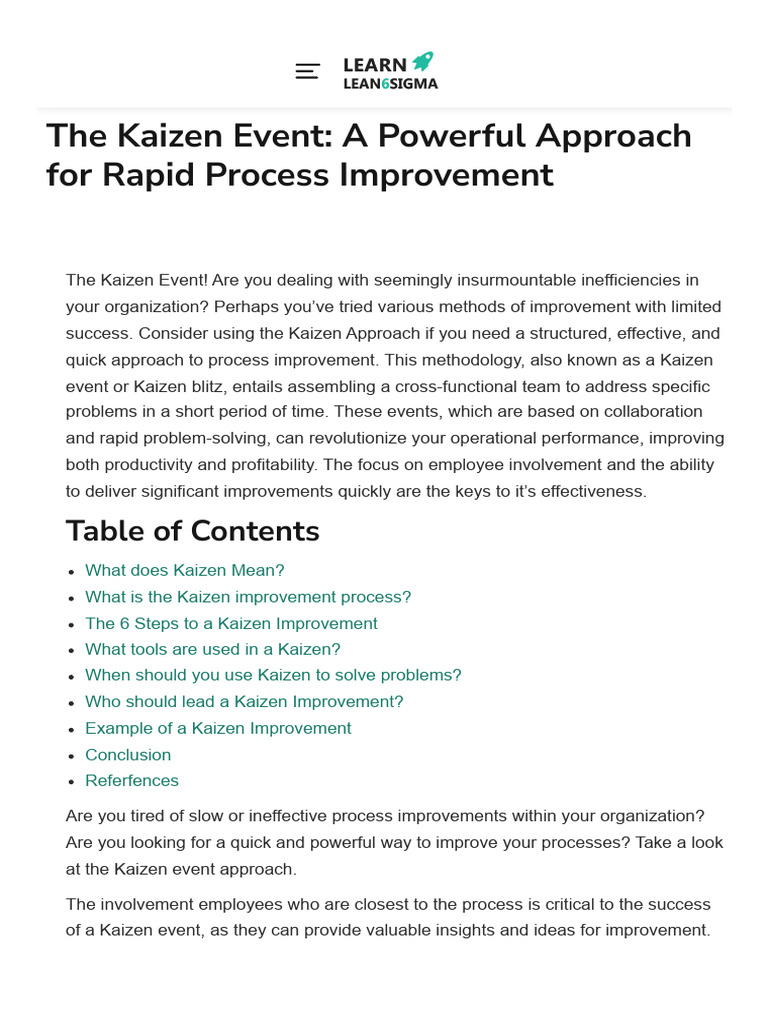 Kaizen Event for Rapid Process Improvement | PDF | Performance ...