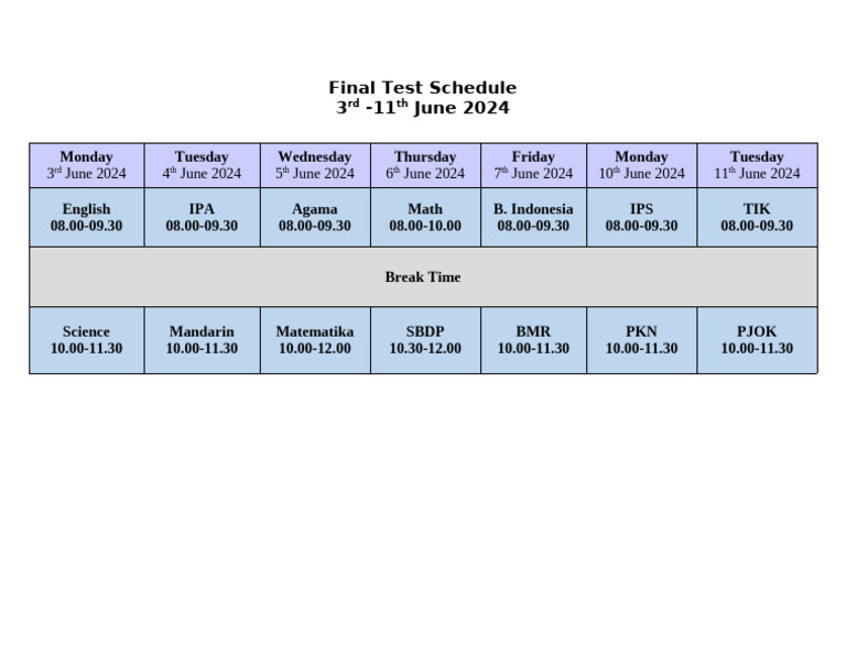 FT Schedule Sem 2 2024 | PDF