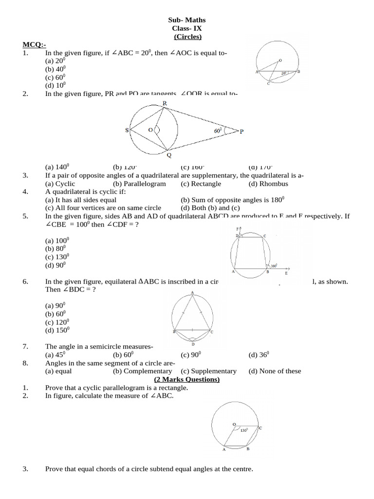 Rohit Jain Maths Class 9th-1 | PDF | Circle | Area