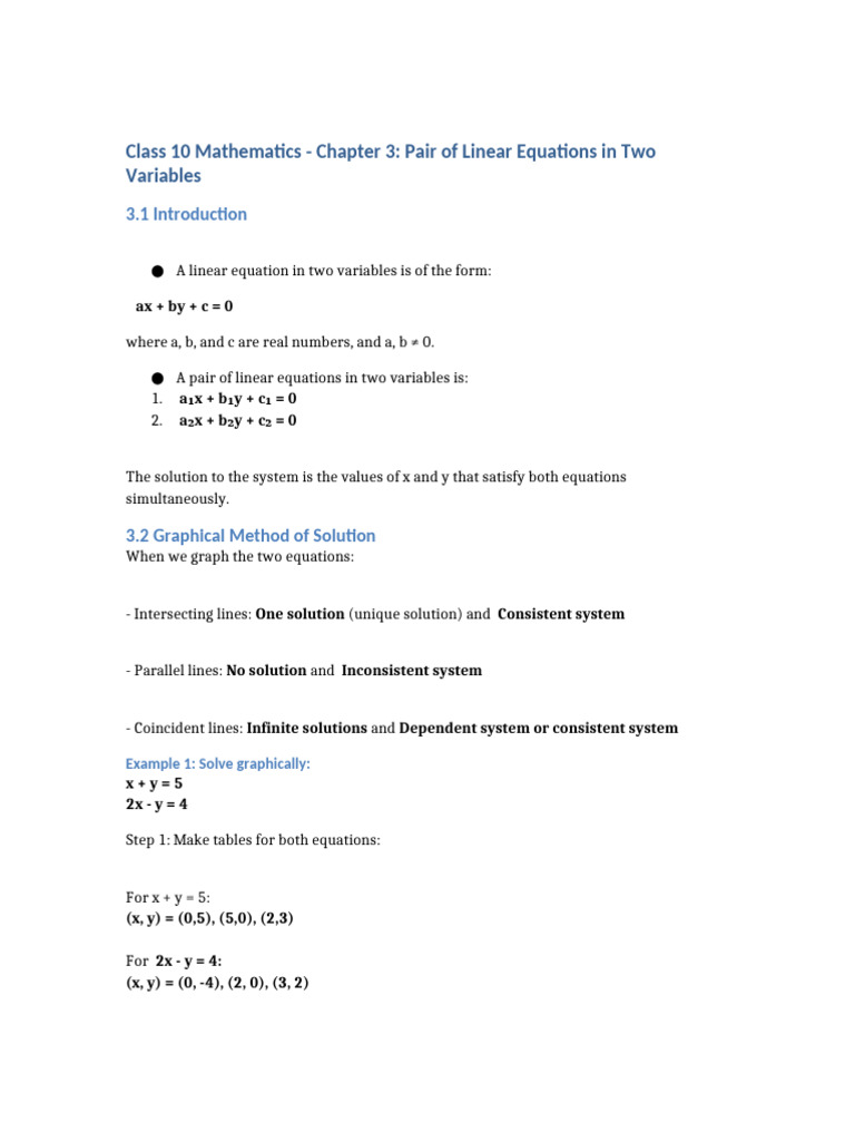 Linear Equations in Two Variables Guide | PDF