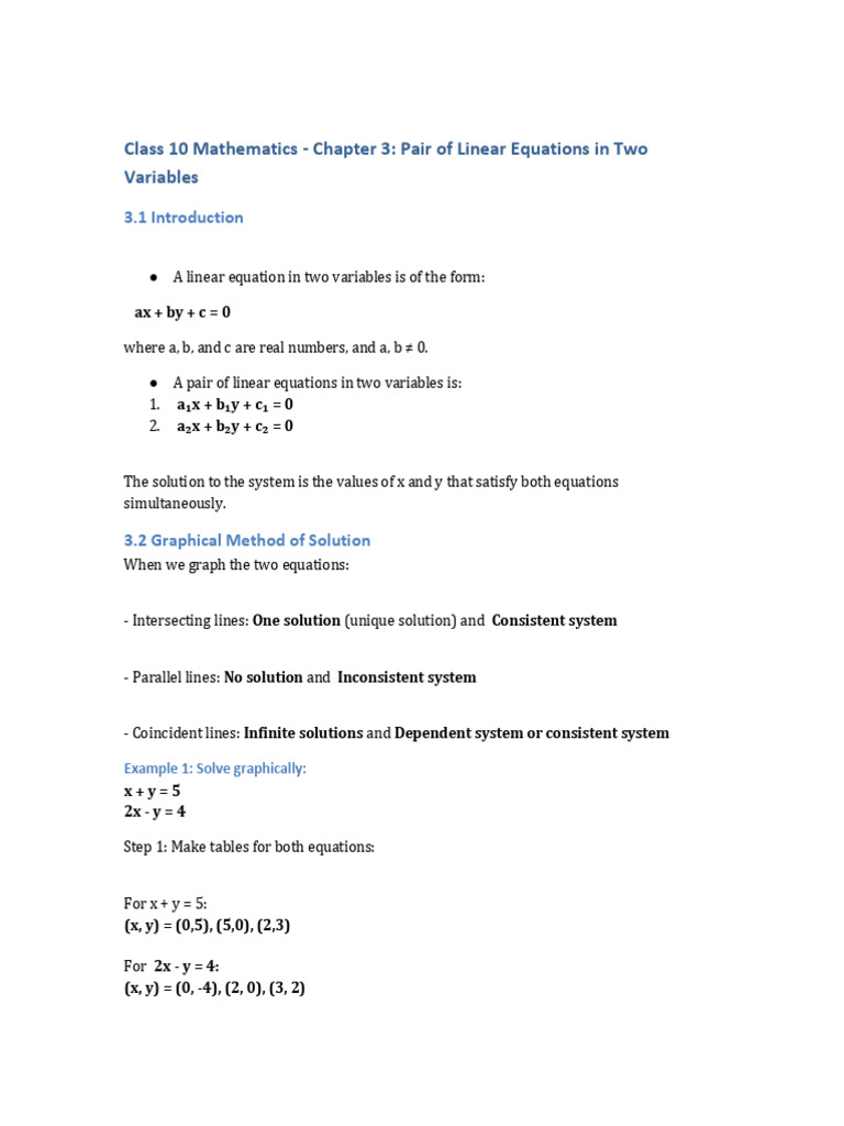 Chapter 3 Pair of Linear Equations Formatted | PDF