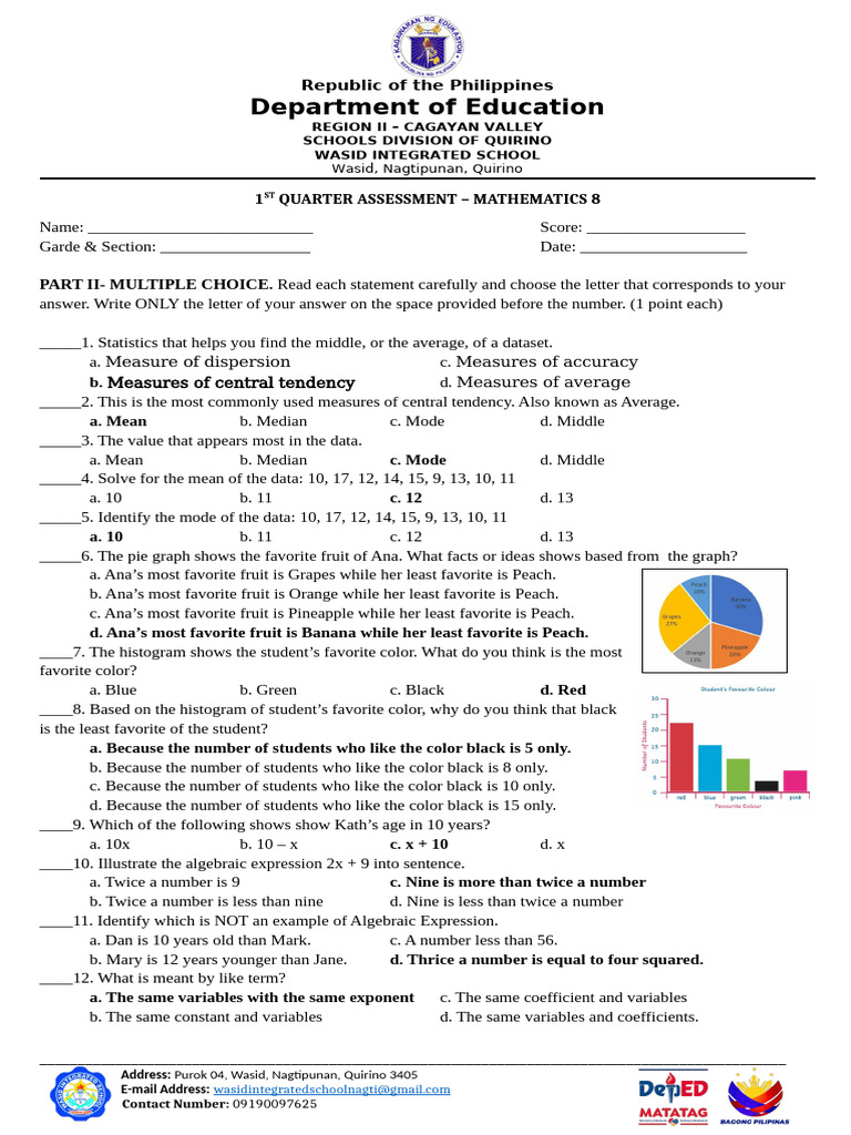 Grade 8 Math-Q1 Assessment Based On Matatag Curriculum | PDF ...