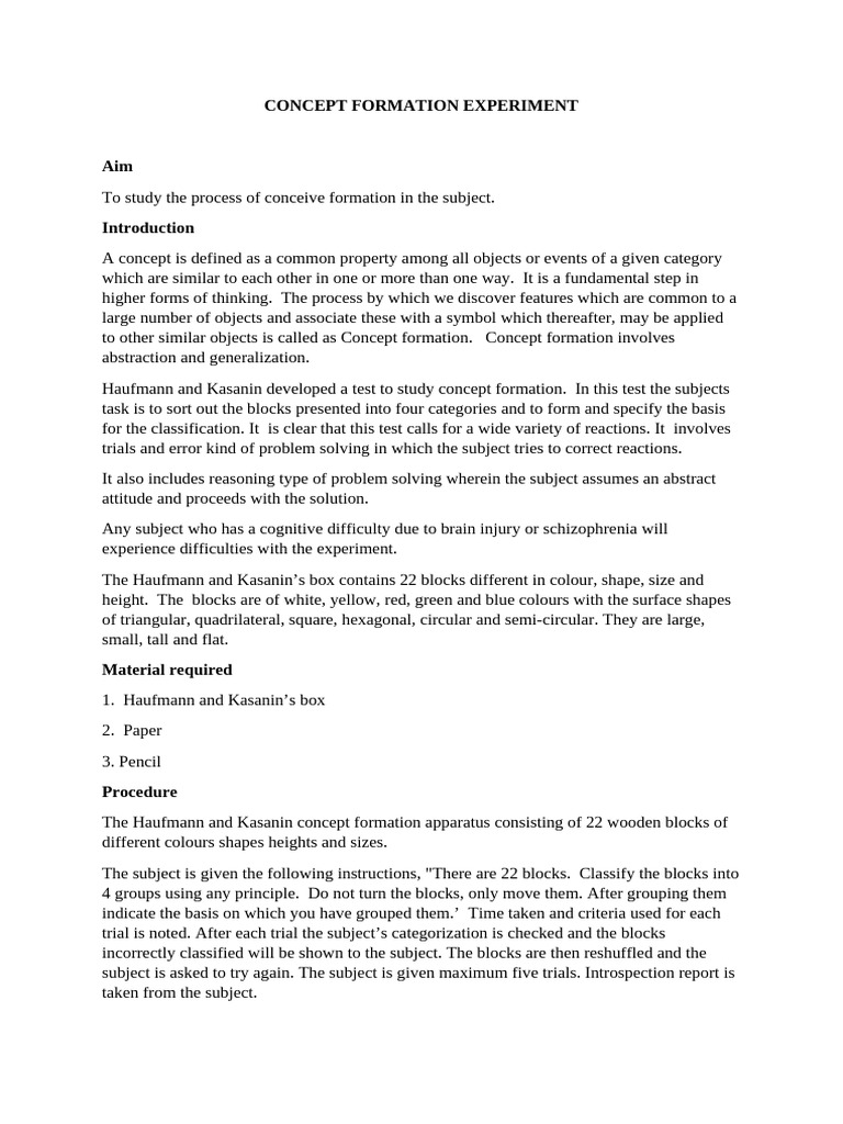 Concept Formation Experiment | PDF | Concept | Shape