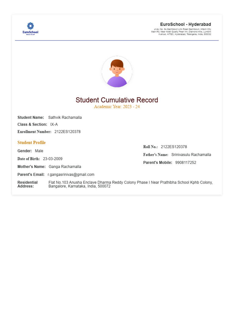 Sathvik Rachamalla's Academic Record | PDF
