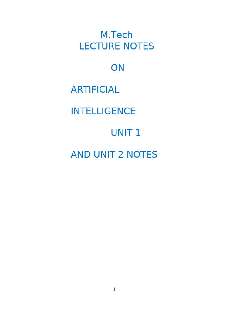 Artificial Intelligence Unit 1 &2 Notes | PDF | Artificial Intelligence ...