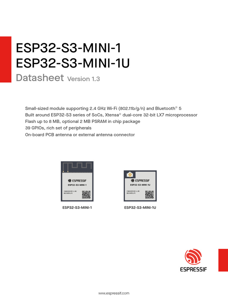 Esp32 s3 Mini 1 Mini 1u Datasheet en | PDF | Booting | Microcontroller