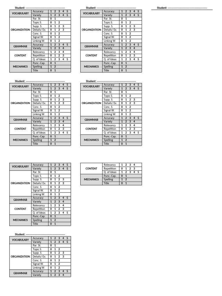 Writing Evaluation Form Template | PDF | Linguistics