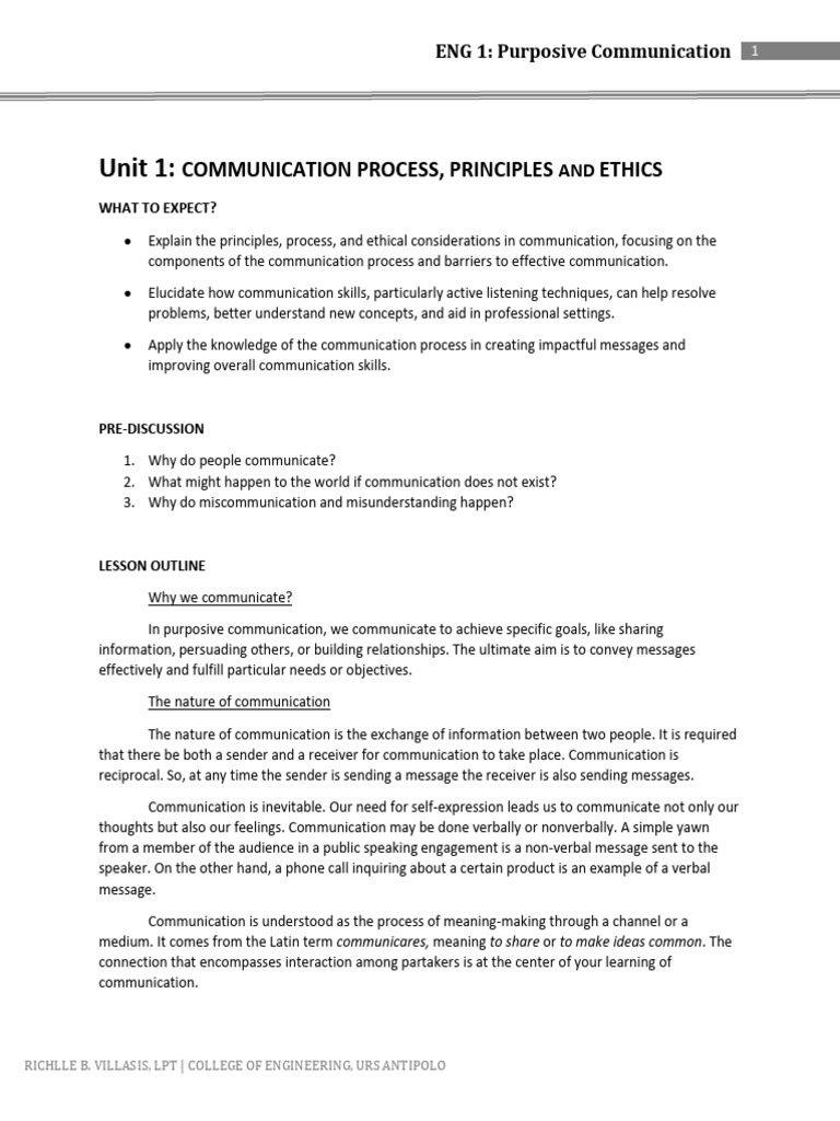 Unit 1 Purposive Communication | PDF | Communication | Nonverbal Communication