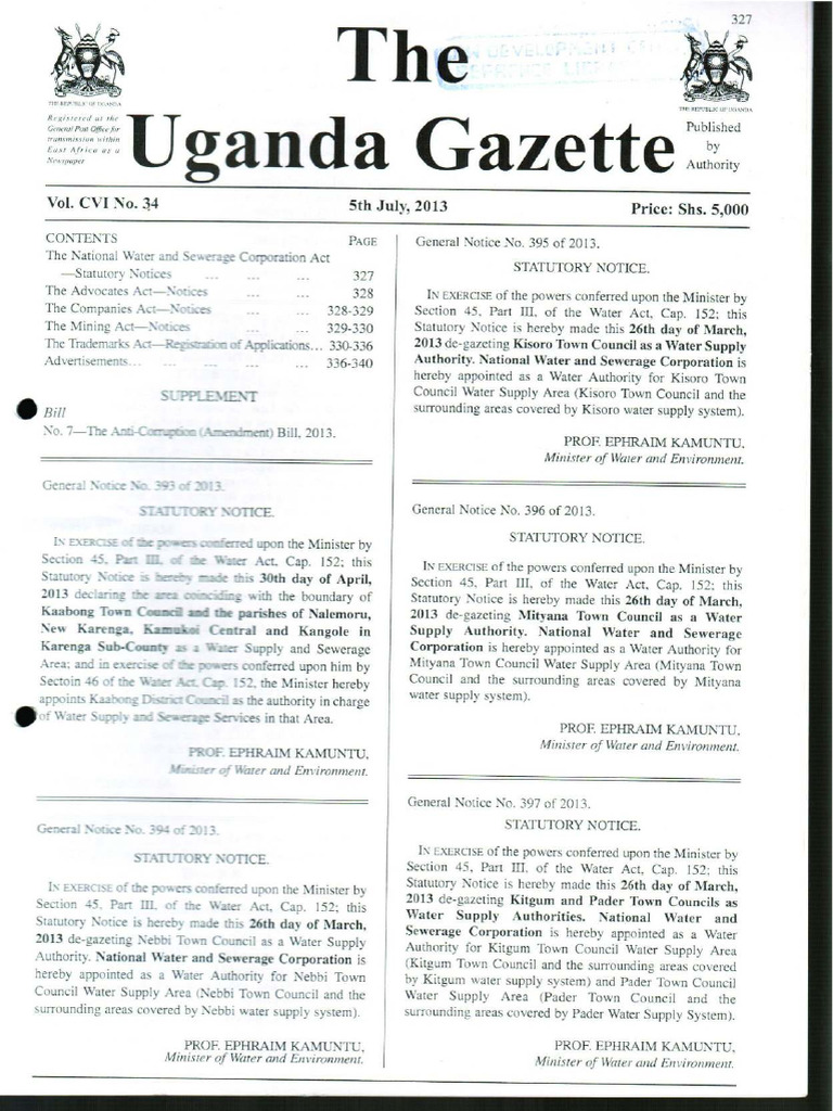 Ug Government Gazette Dated 2013 07 05 No 34 | PDF | Drink | Car