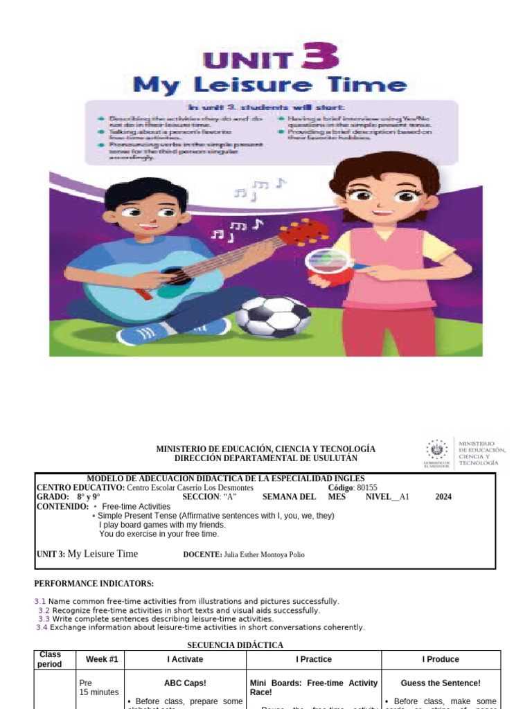 UNIT 3 - English Lesson Plan A1 | PDF | Question | Verb