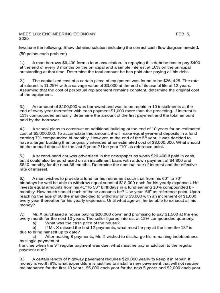 MEES-108-long-quiz1 | PDF | Interest | Debt