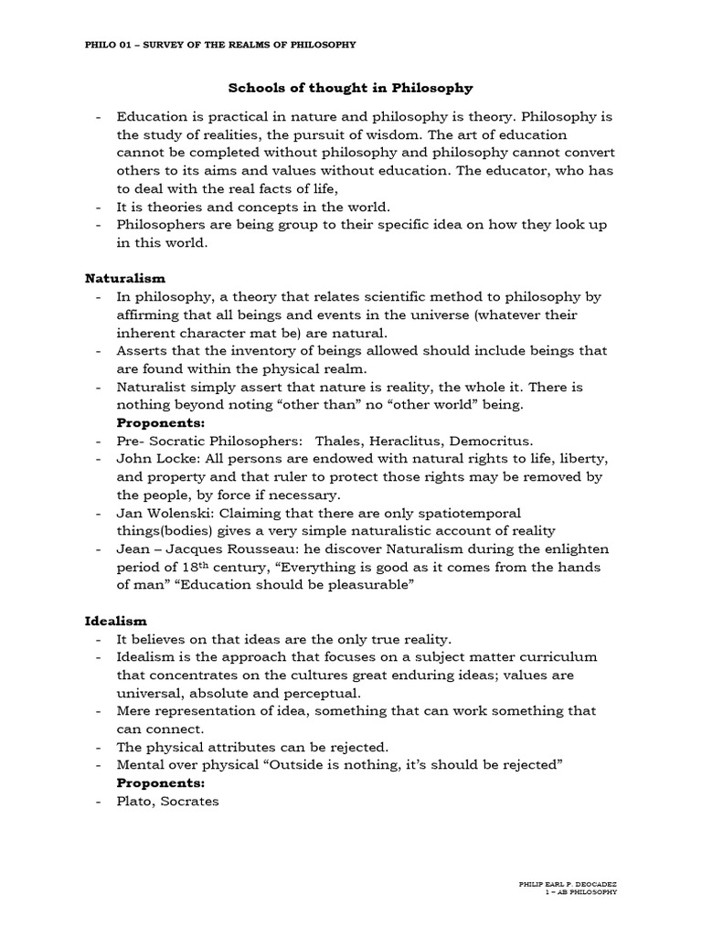 Overview of Major Philosophy Schools | PDF | Utilitarianism ...