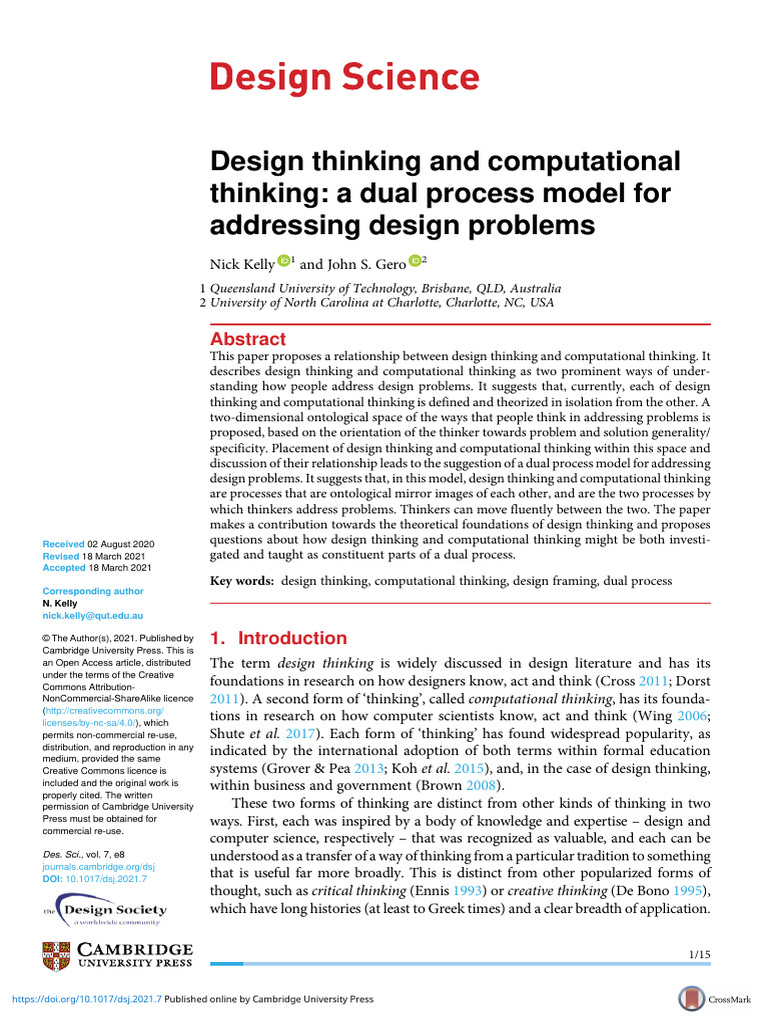 Dual Process Model: Design & Computational Thinking | PDF | Thought | Design Thinking