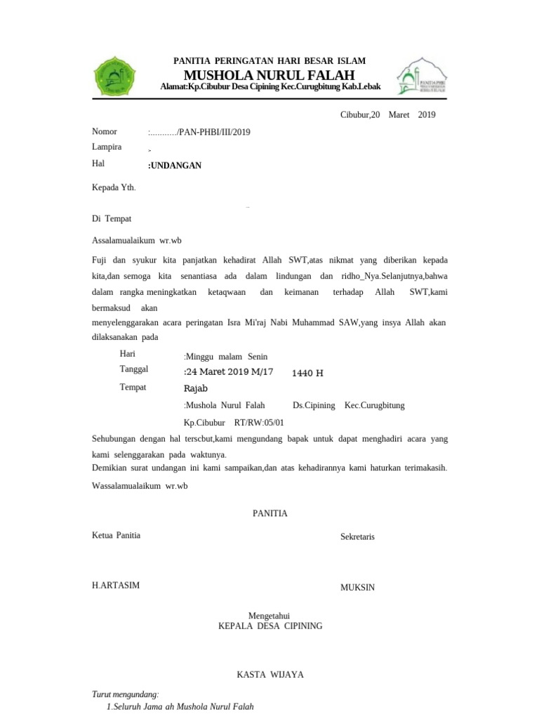 Surat Undangan Isra Mi'raj | PDF