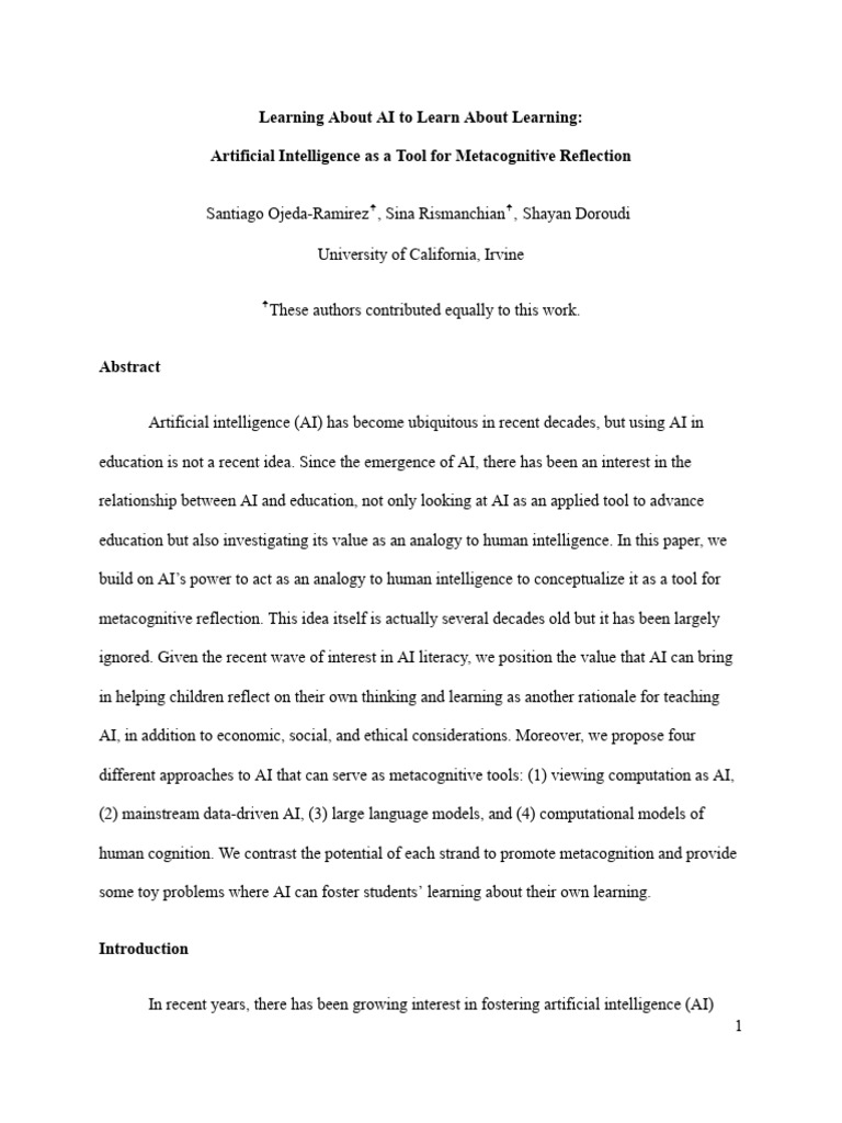 AI as a Tool for Metacognitive Learning | PDF | Intelligence (AI ...