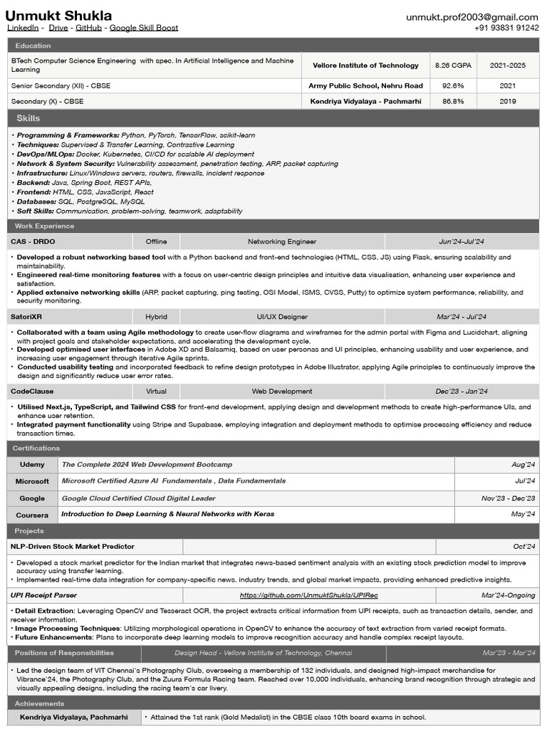 resume_unmukt_updated | PDF | Web Development | Usability