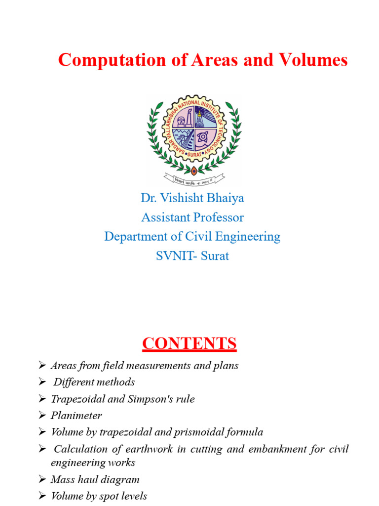Compuatation of Area and Volume | PDF | Area | Contour Line