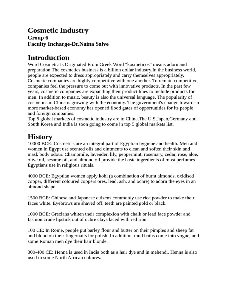Cosmetic Industry | PDF | Cosmetics | Beauty