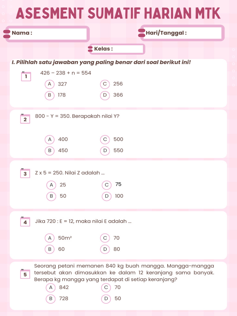 Sumatif Harian MTK 1 | PDF