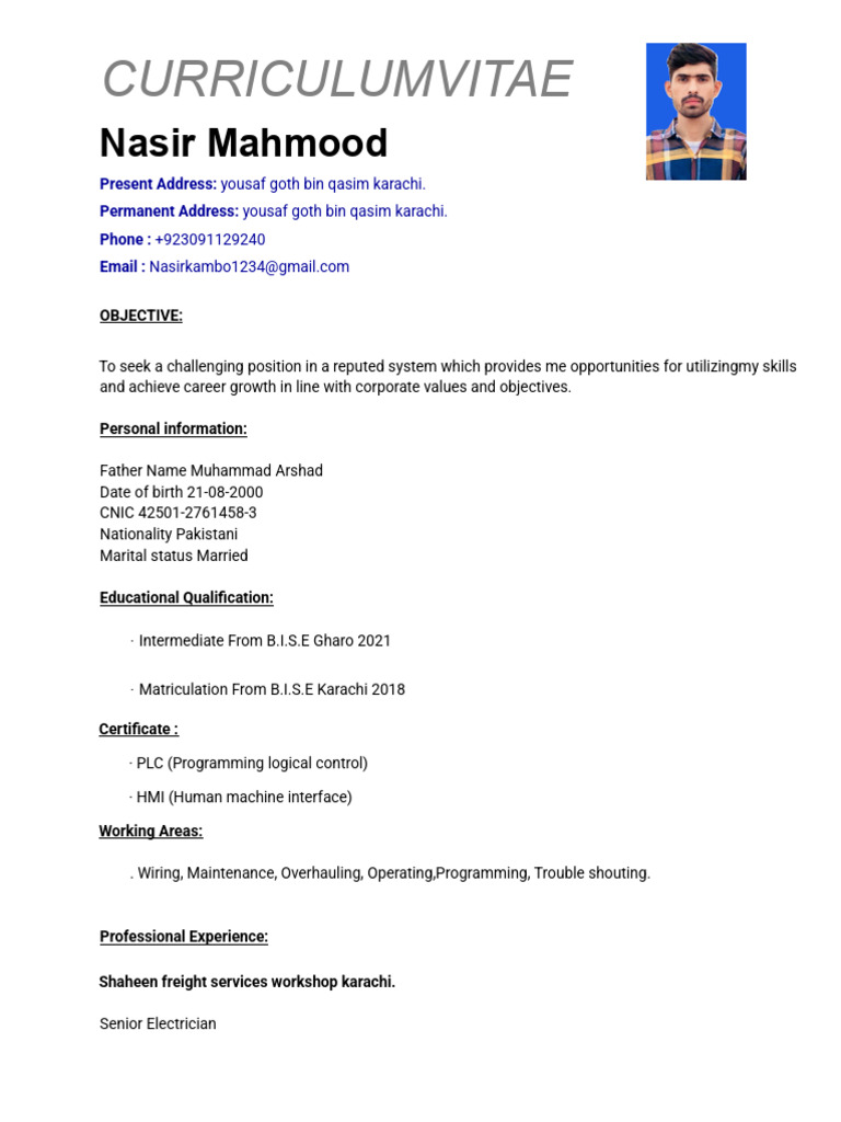 CV Nasir Mahmood Karachi. | PDF
