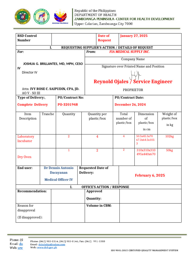RSD FORM - FIA Medical Supply Inc | PDF | Food And Drug Administration