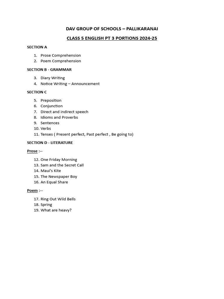 Class5 PT3 Portions | PDF