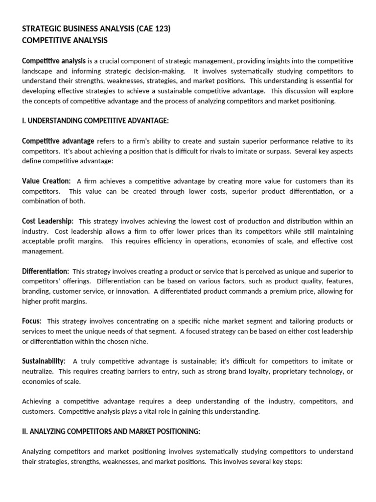 STRATEGIC BUSINESS ANALYSIS Competitive Analysis | PDF | Competitive Advantage | Strategic ...