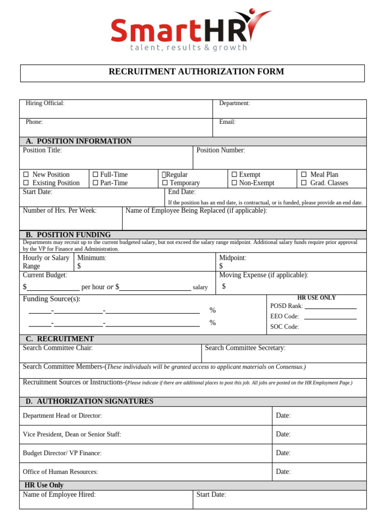 Recruitment Authorisation Form Template | PDF | Recruitment | Salary