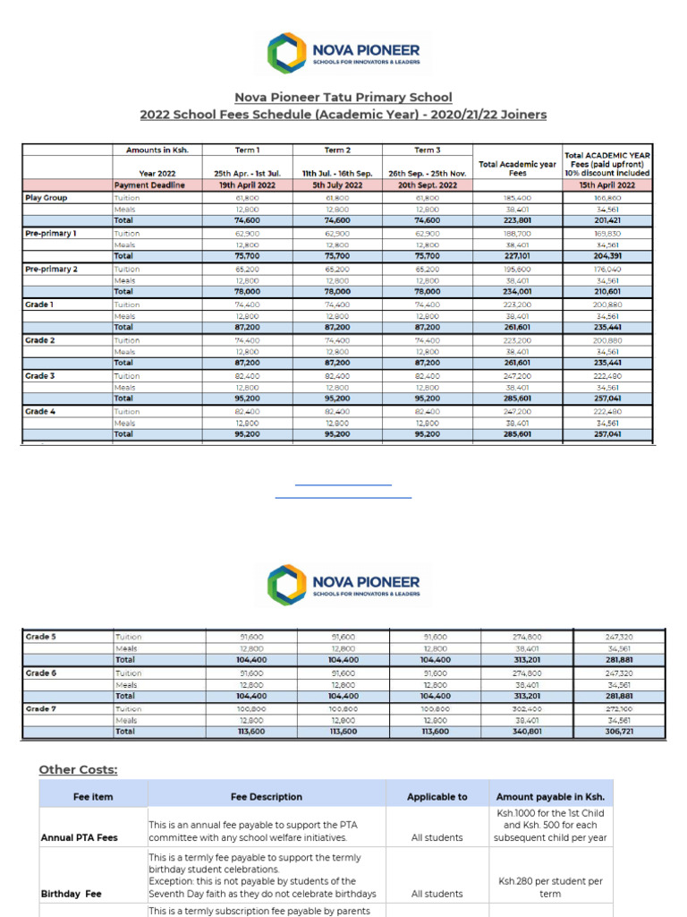Nova Pioneer School Fees Structure 2022 | PDF | Banks | Payments