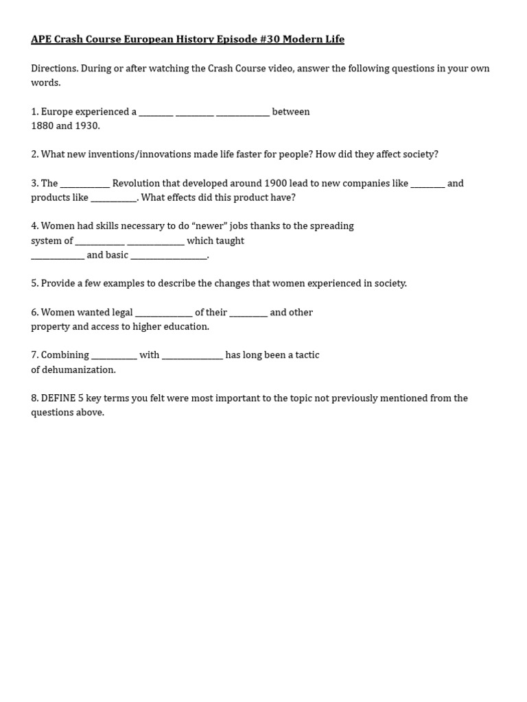 Modern Life in European History | PDF