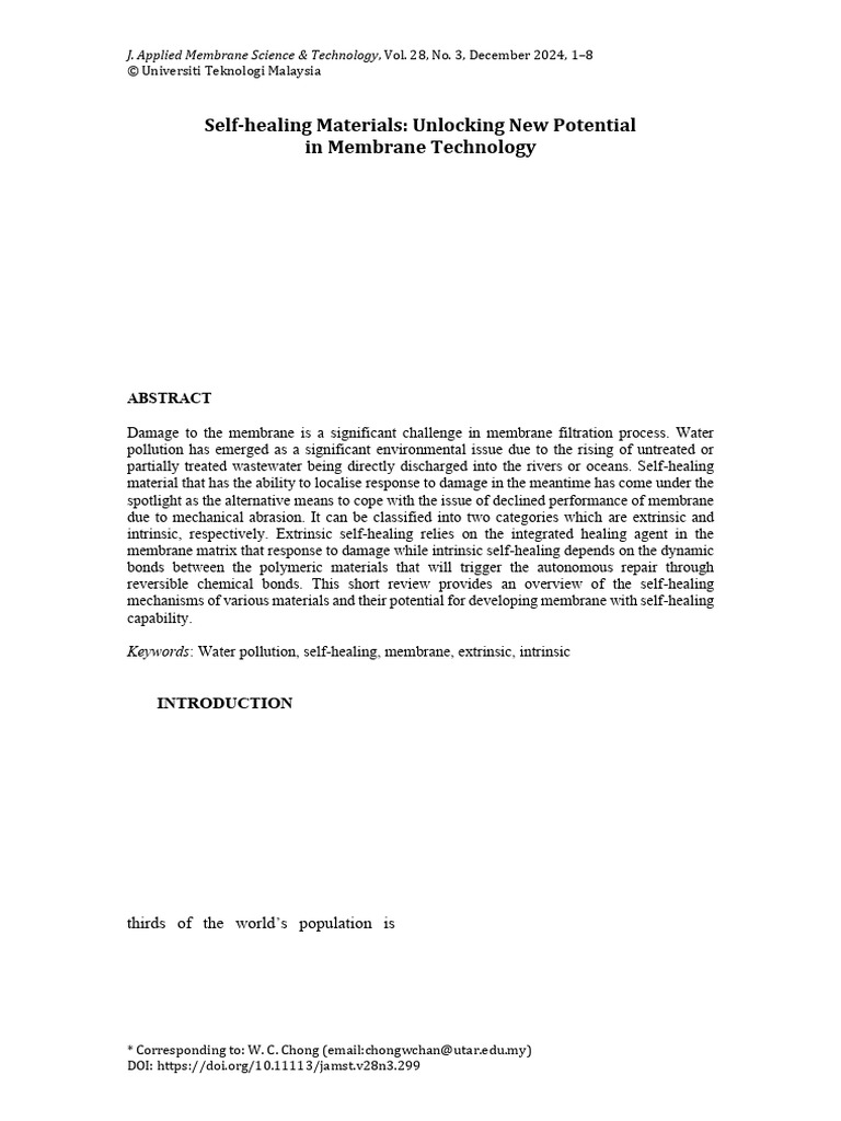 Self-Healing Materials: Unlocking New Potential in Membrane Technology | PDF | Chemistry ...