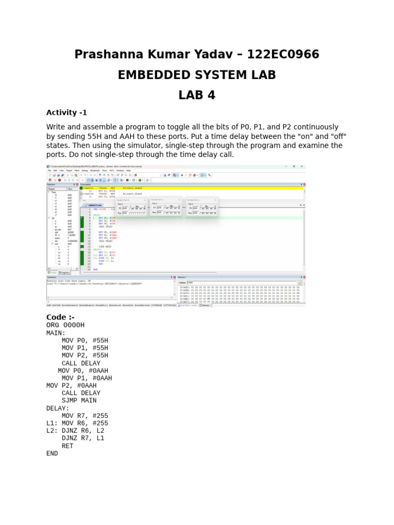 Embedded System Lab Activities Overview | PDF