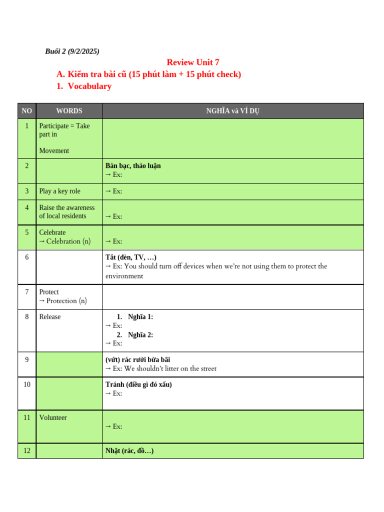 B2 - Unit 7 - KT Bài Cũ + Practice | PDF | Climate Change | Soil
