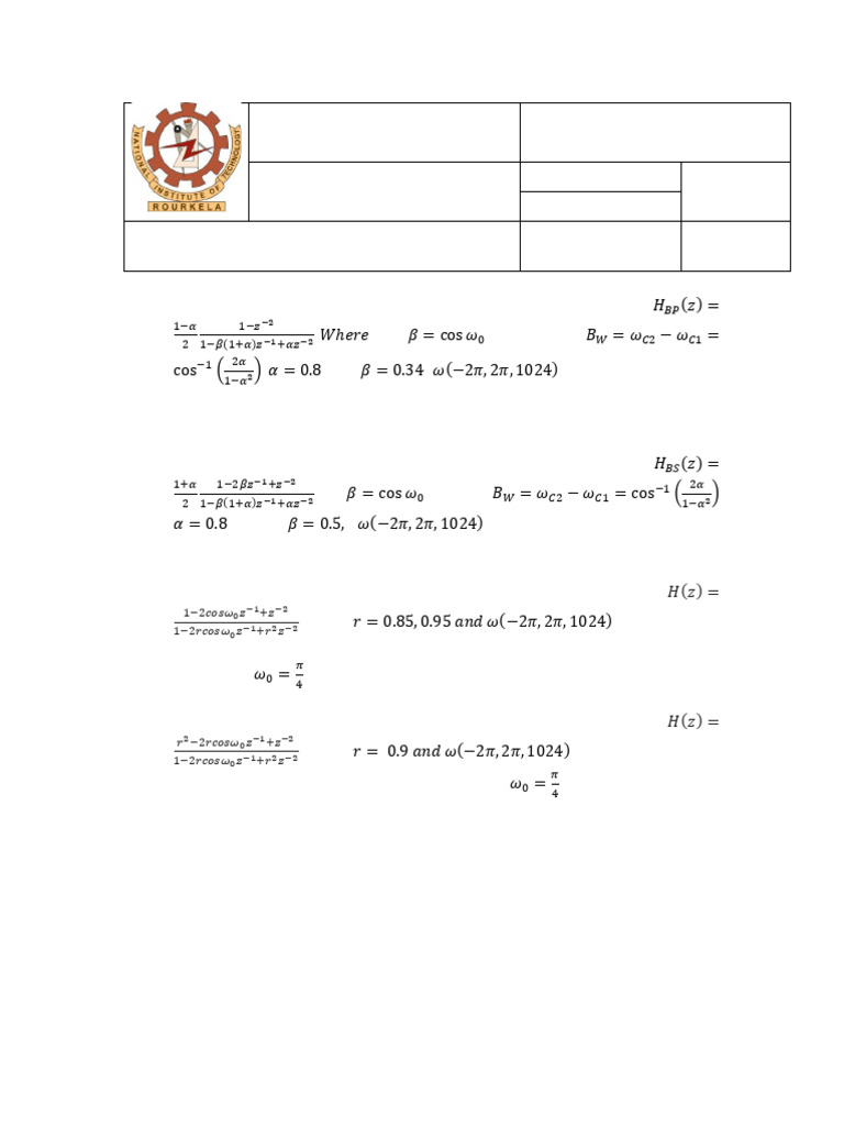Assignemnt No 7 BPF,BSF, Notch, APF | PDF