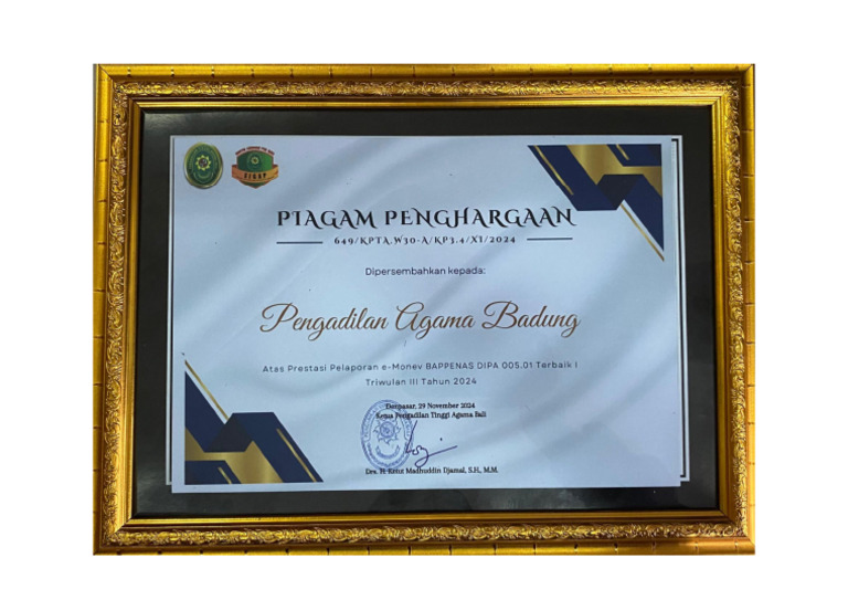 Penghargaan Pelaporan EMonev DIPA 01 T3 2024 | PDF