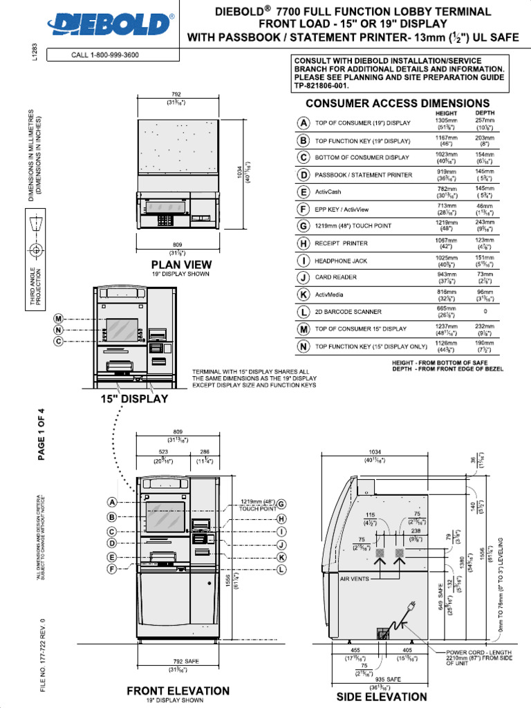 Diebold 7700 FL W Passbook UL 177 722r00 | PDF | Humidity | Power Supply