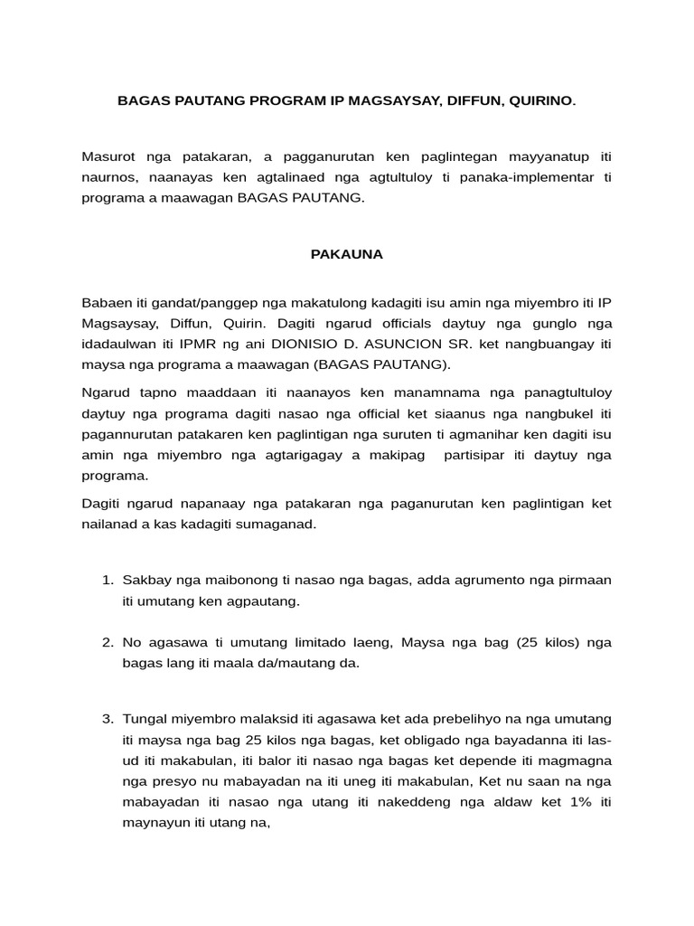 Bagas-pautang-program-IP-MAGSAYSAY | PDF