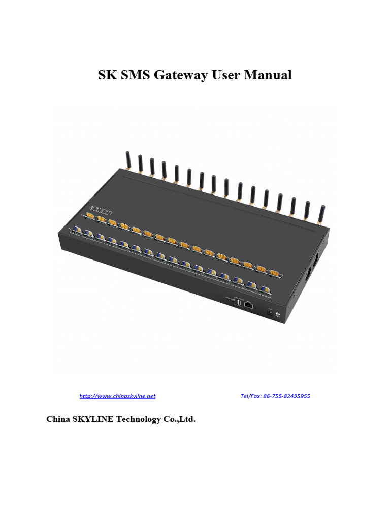 SKYLINE SMS Gateway User Manual | PDF | Ip Address | Port (Computer ...