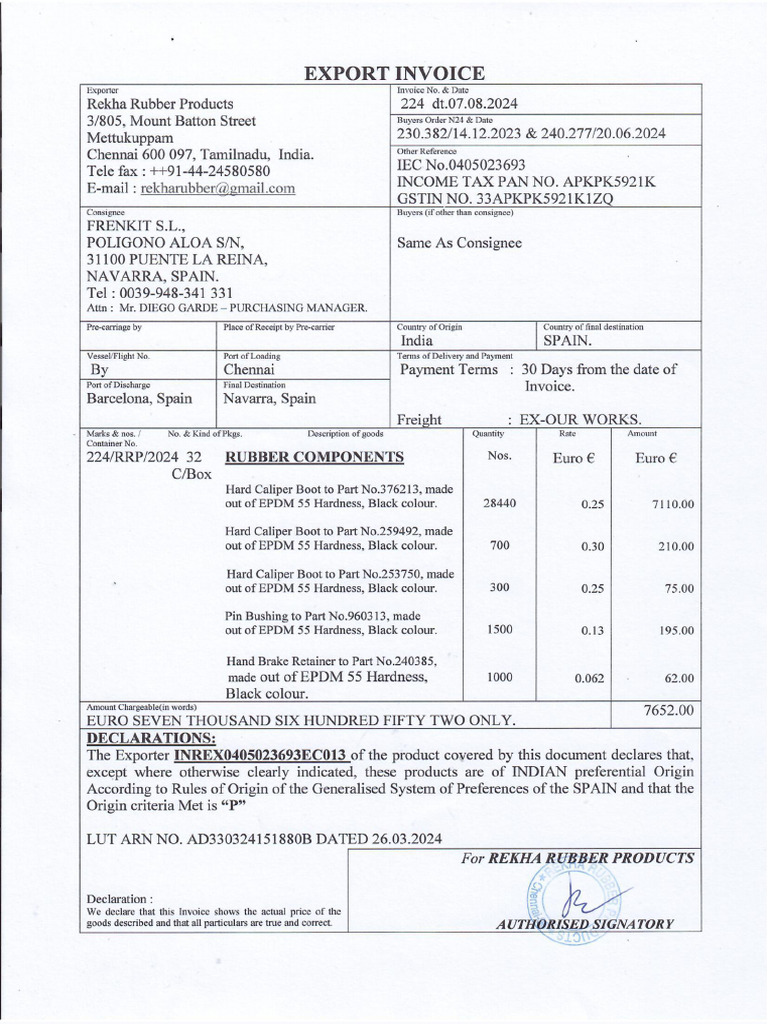 Sea Freight Invoice No.224 (07.08.2024) - 1-2 | PDF