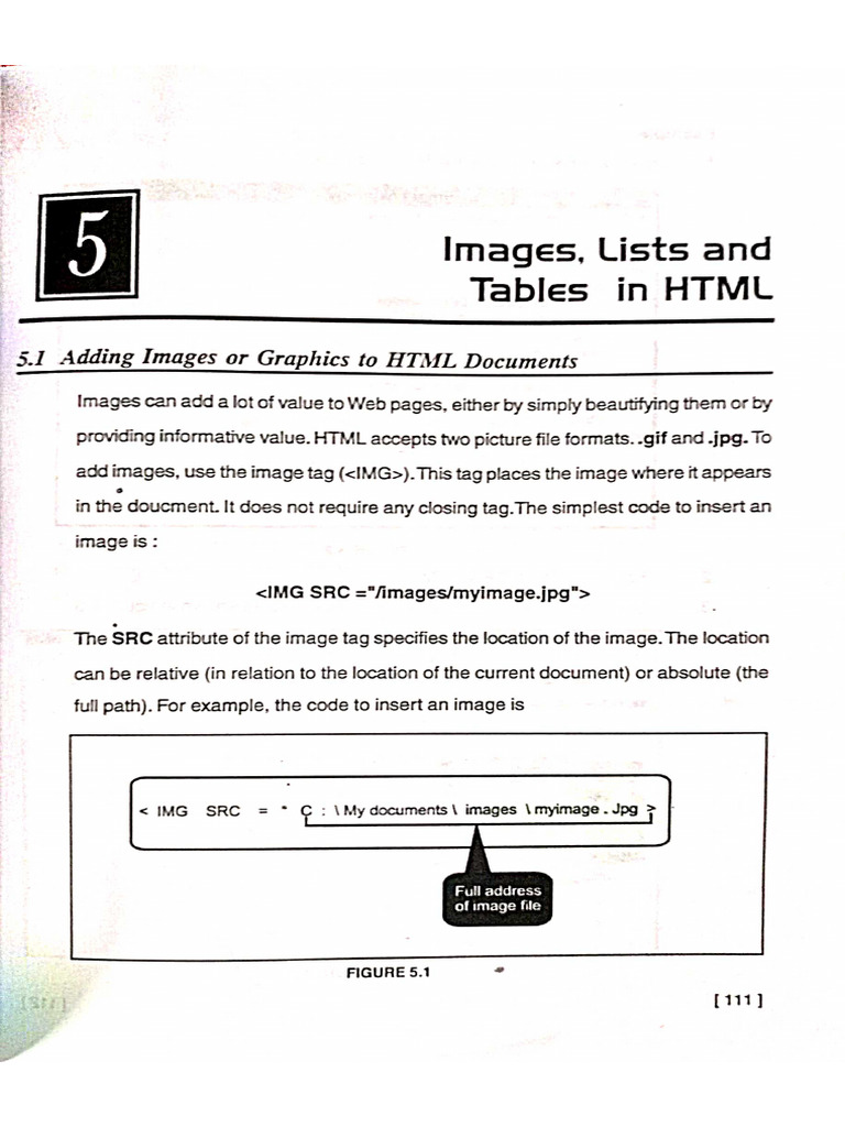 Images, Lists and Tables in HTML | PDF