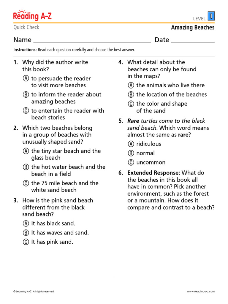 Amazing beaches quiz | PDF | Beach | Learning
