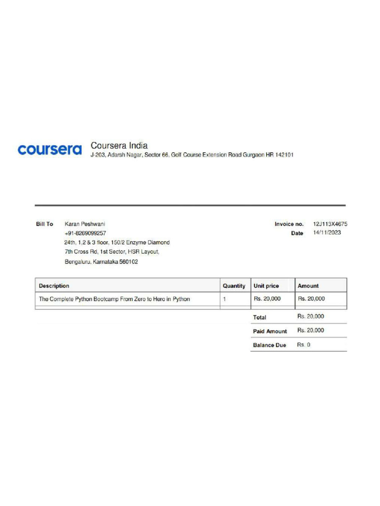 Coursera Bill Image | PDF