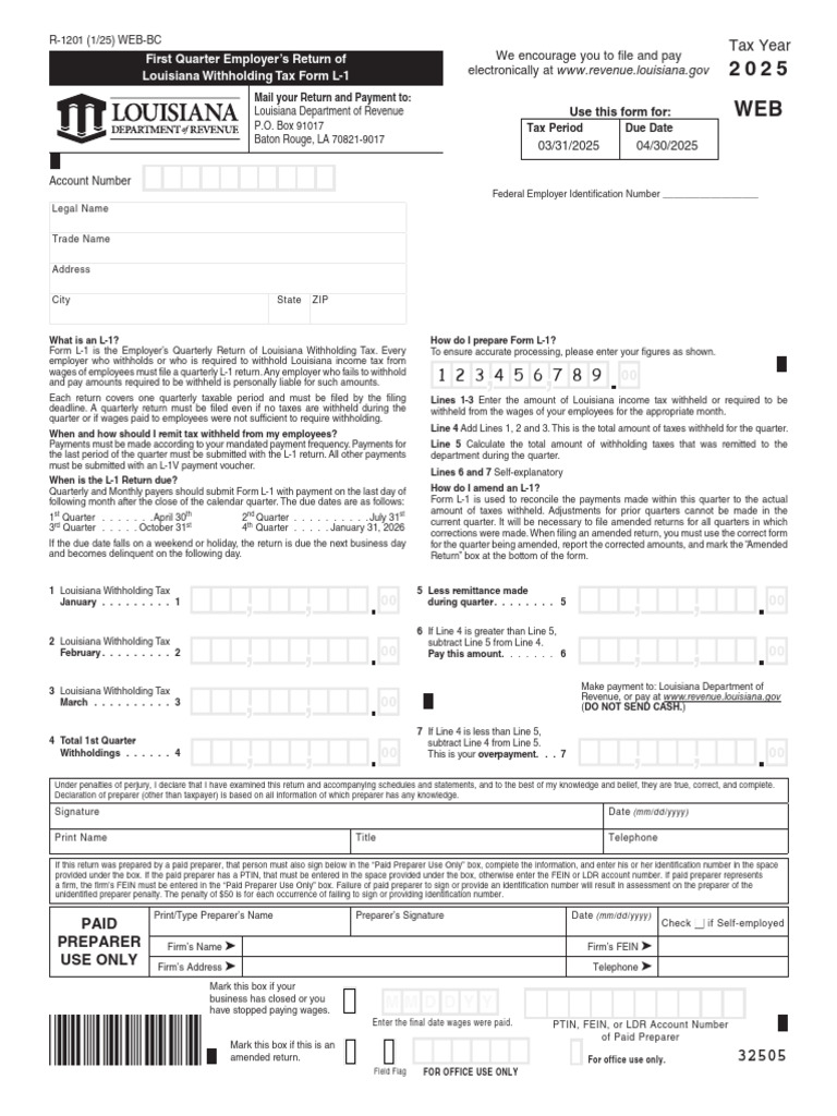 Form L1 2025 Q1 | PDF | Taxes | Business