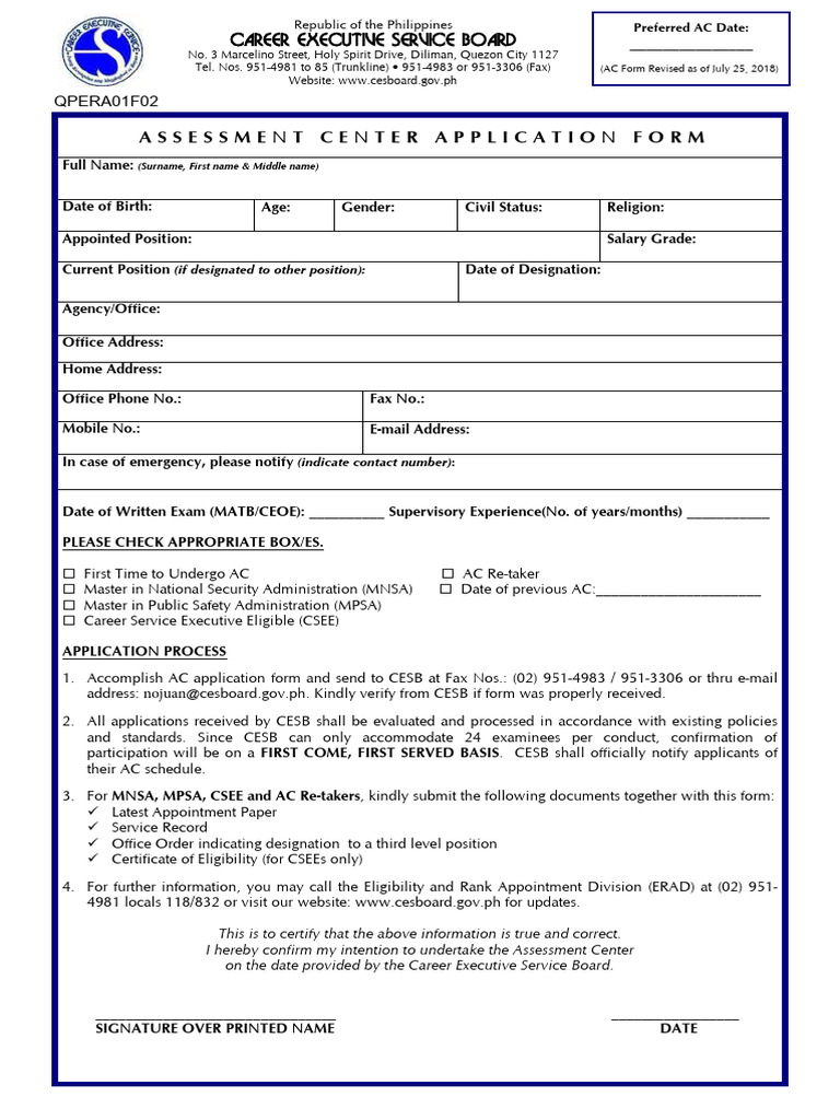 AC Application Form Instructions | PDF