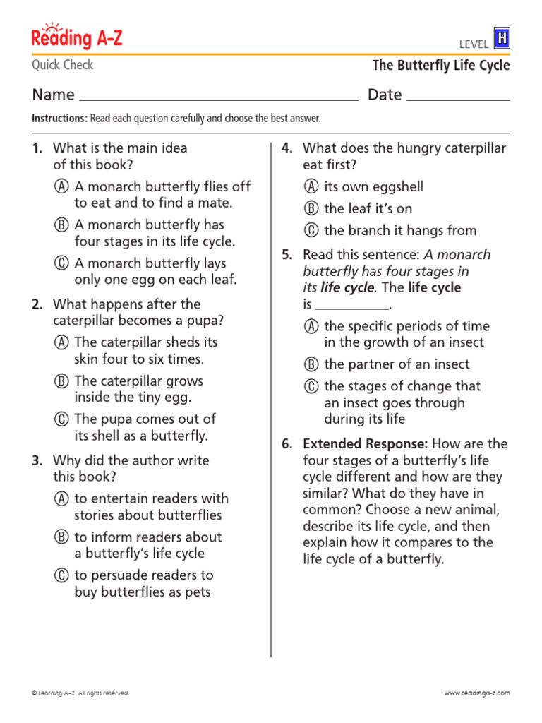 Butterfly Life Cycle Quiz | PDF | Butterfly | Insects