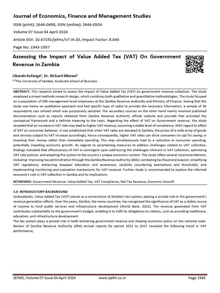 VAT Impact on Zambia's Revenue 2024 | PDF | Taxes | Value Added Tax