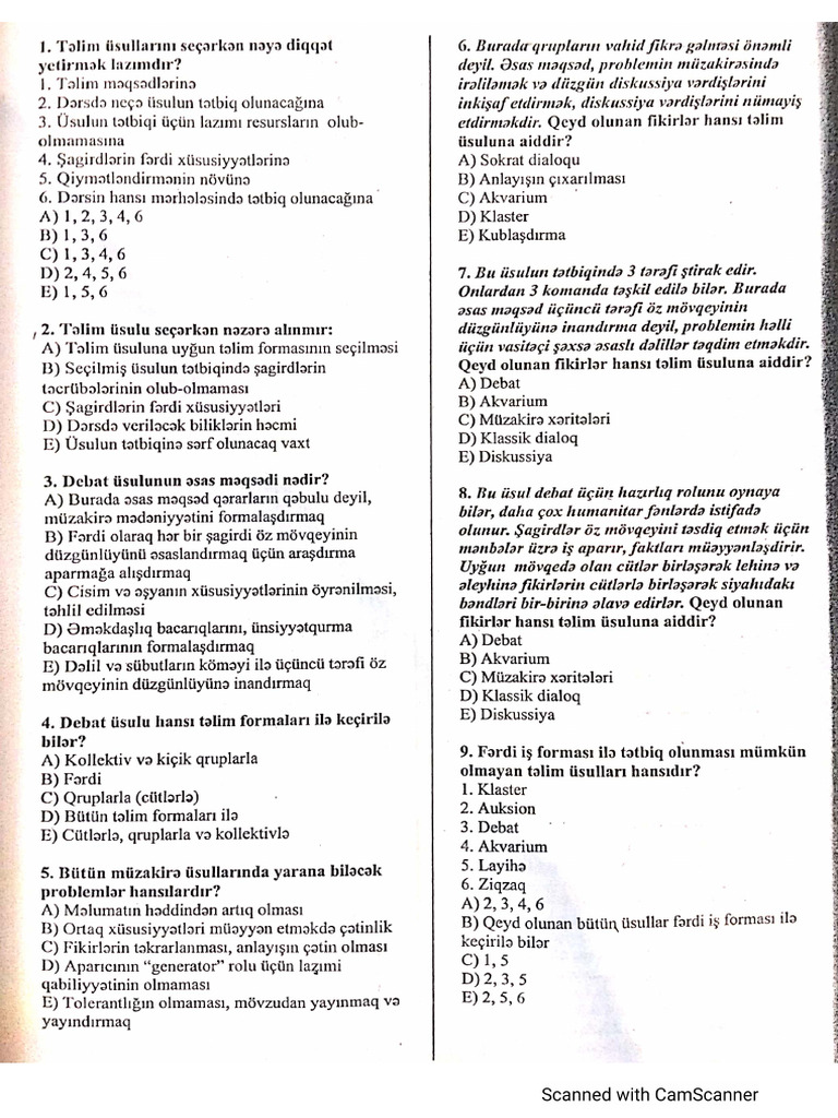 Üsullar-70 Sual | PDF