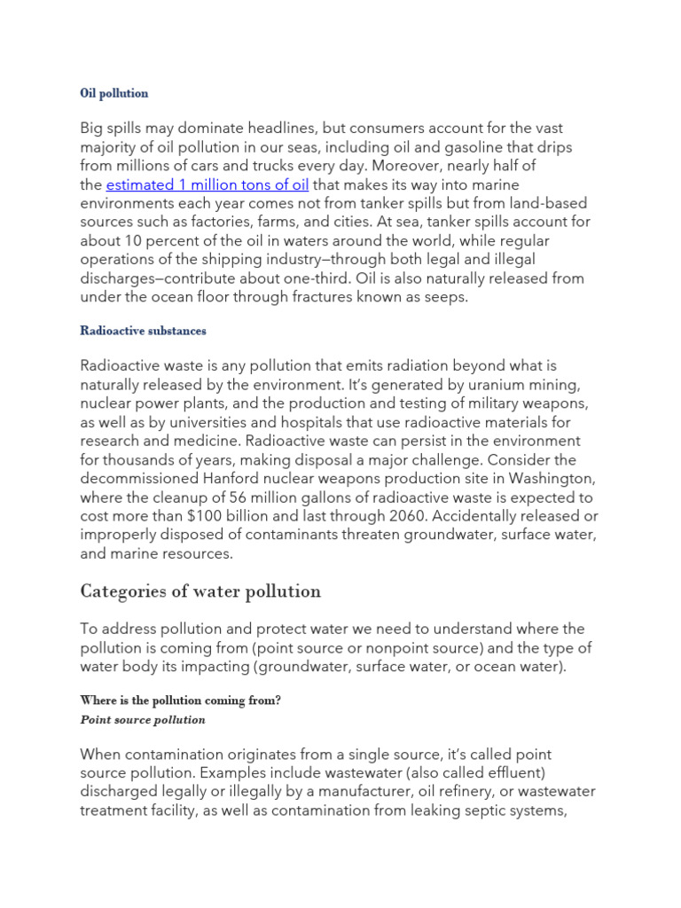 Understanding Oil and Water Pollution | PDF