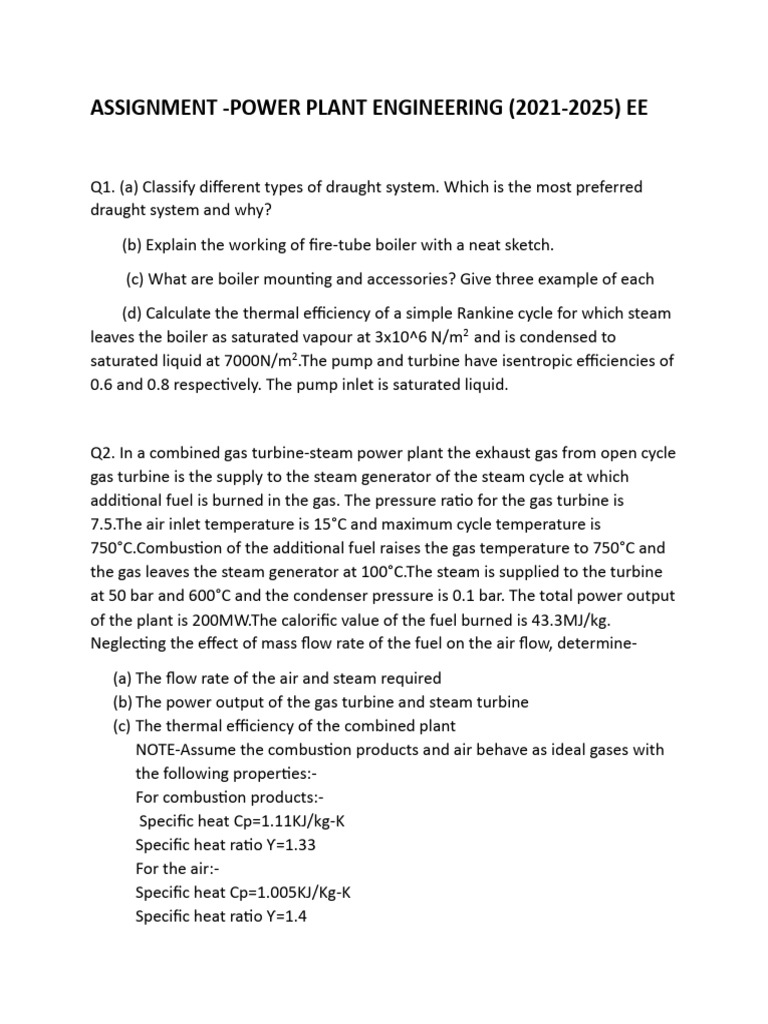 ASSIGNMENT PPE EE 2k21 Batch | PDF | Boiler | Steam