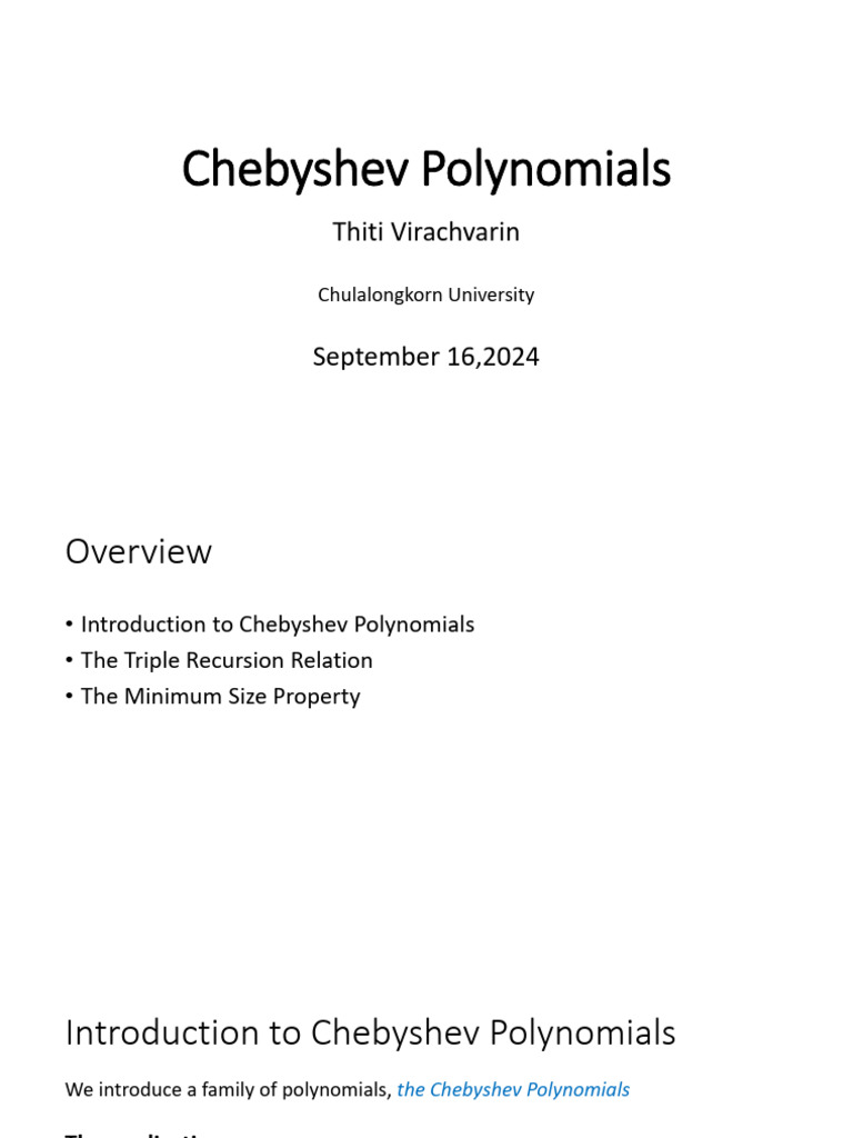 Chebyshev Polynomials - Presentation | PDF | Polynomial | Recurrence Relation